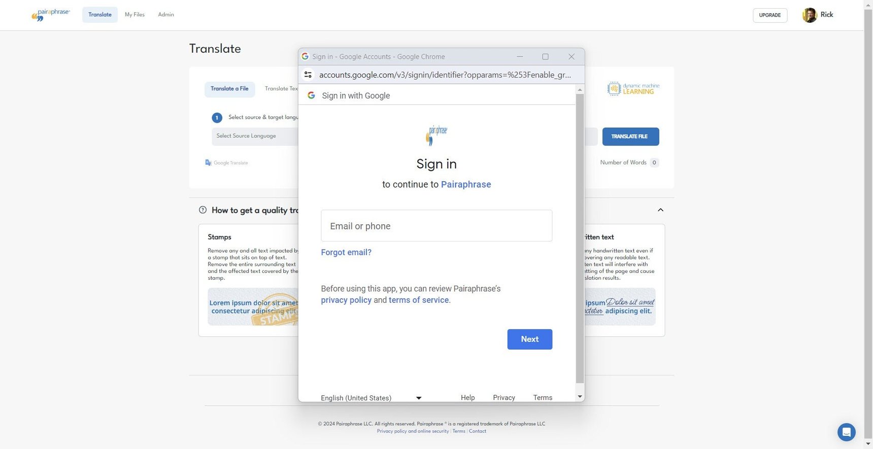 How to translate Google Drive files